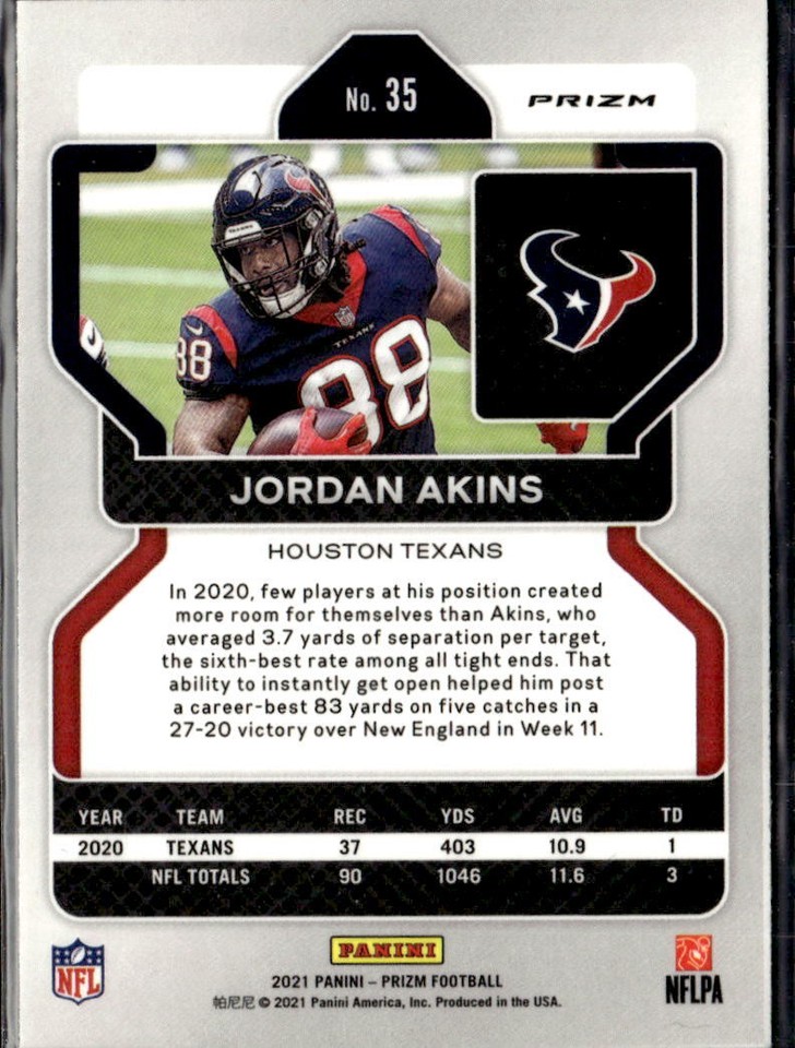 2021 Panini Prizm #35 Jordan Akins Near Mint | eBay