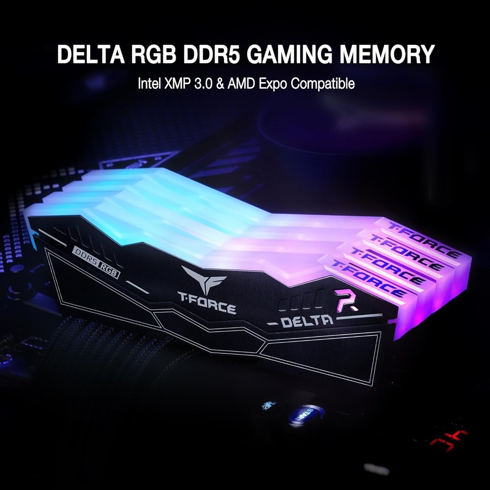 T-Force Delta RGB DDR5 Ram 32GB (2x16GB) 6000MHz PC5-48000 CL38 Intel ...