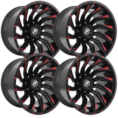 (Set-4) XF Off-Road XF-224 20x9 6x135/6x139.7 0mm Black Red wheels rims ...