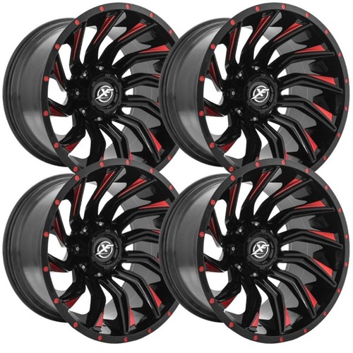 (Set-4) XF Off-Road XF-224 20x9 6x135/6x139.7 0mm Black Red wheels rims ...