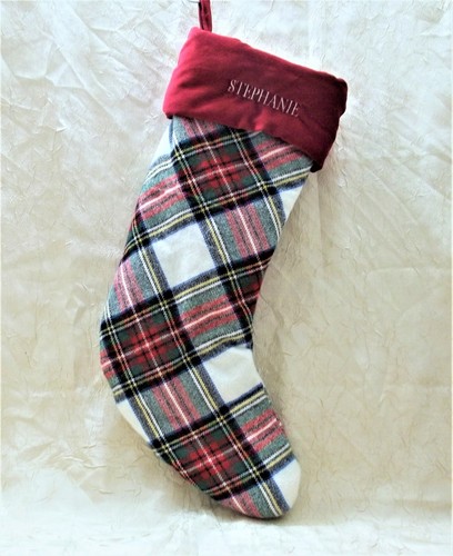 STEPHANIE Christmas Plaid Holiday Stocking Pottery Barn Brand New with ...