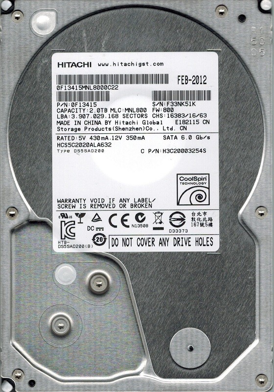 Hitachi HCS5C2020ALA632 P/N: 0F13415 MLC: MNL800 2TB | eBay