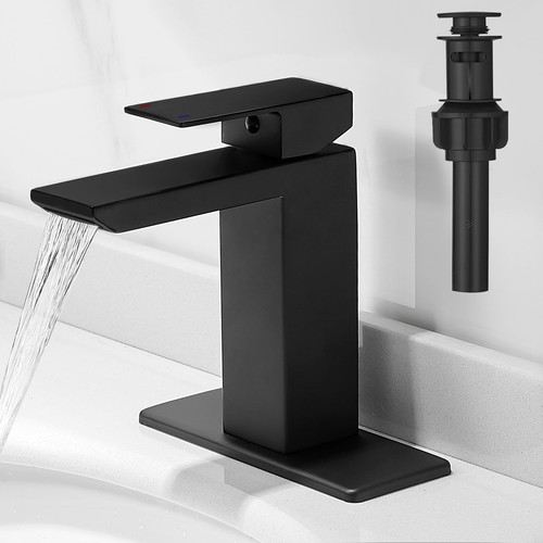 Matte Black Bathroom Faucets Set with Pop Up Drain Single Handle ...