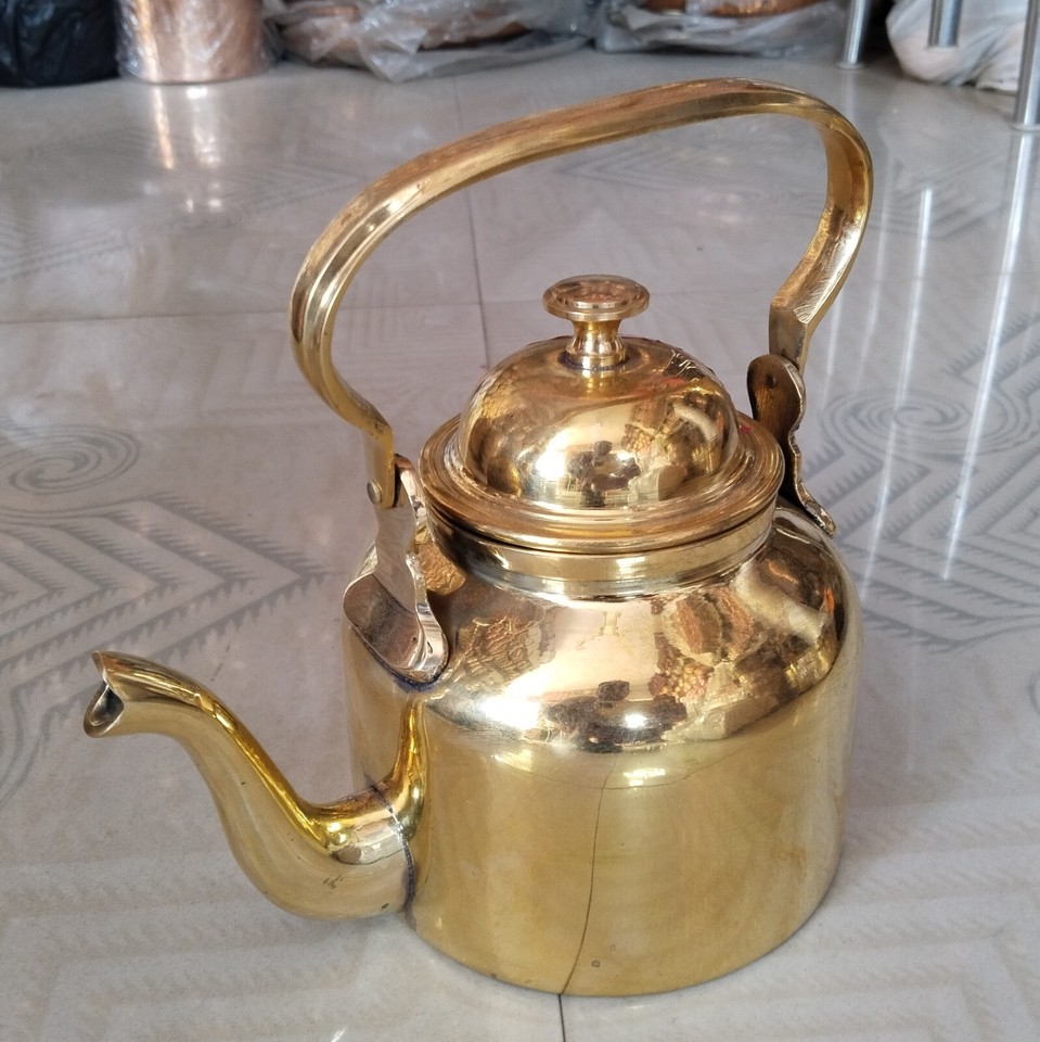 Antique Brass Handmade Plain Tea Kettle, Brass Teapot, Coffee Serving ...