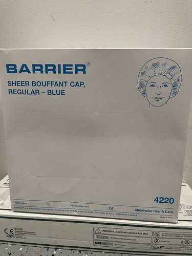 Molnlycke Barrier Sheer Bouffant Cap 4220 Regular Blue Nurses Cap, 100 ...