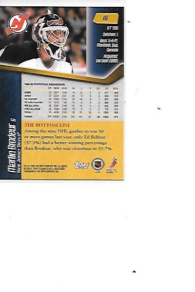 Martin Brodeur 1999-00 Topps Stadium Club Hockey Card #16 HOF | eBay