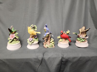 Set Of 5 Porcelain Bird Music Boxes & Sculptures, Cardinal, Duck ...