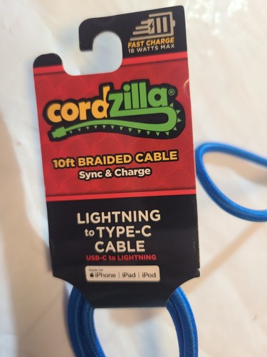Cordzilla 10 Foot Braided Cord Sync & Charge Type-C Cable IPhone Blue ...