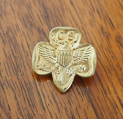 Vintage Girl Scouts Pinback Lapel Pin Hat Pin Gold Tone Metal Eagle GS ...