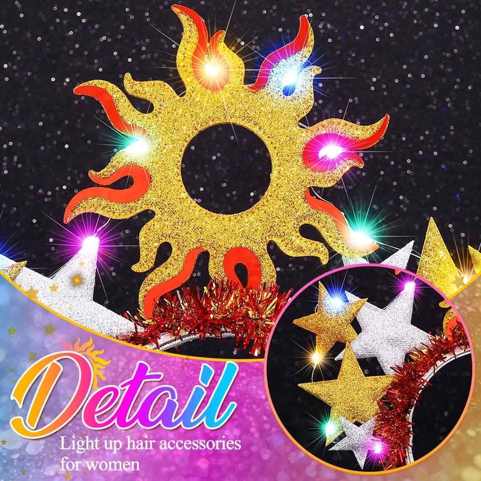 Light Up Sun Headband LED Star Headbands Sunburst Goddess Headpiece ...