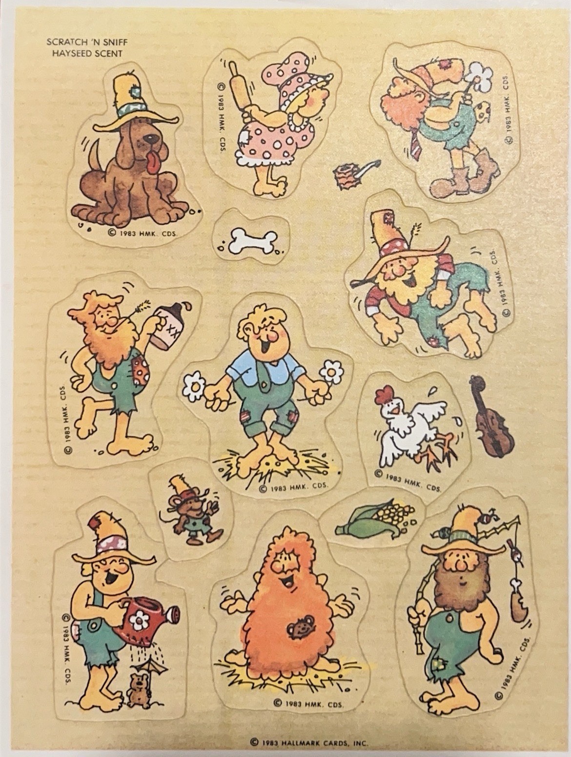 Vintage Hallmark Scratch N Sniff Sticker Sheet 1983? Hay Hayseed Cute ...