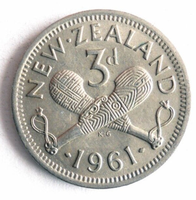 1961 NEW ZEALAND 3 PENCE - Excellent Coin - FREE SHIP - Zealand 3p Bin ...