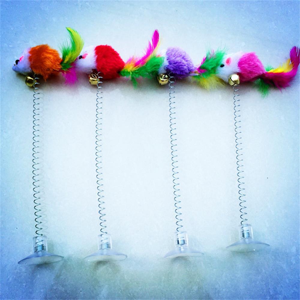 Funny Plush Spring Bottom Sucker Pet Cat Toys Feather False Mouse ...