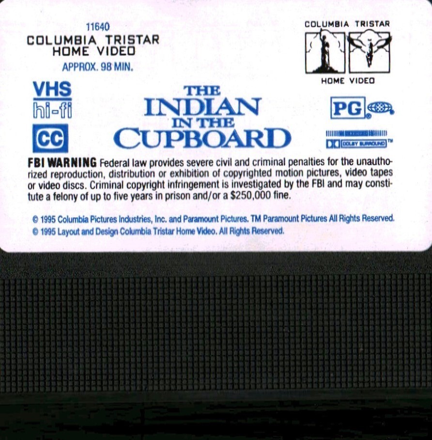 The Indian in the Cupboard (VHS, 1995, Clamshell) Richard Jenkins David ...