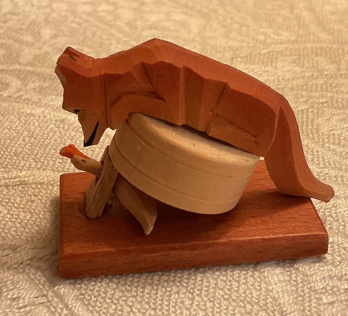 VTG Carved Wood Erzgebirge Fox with Goose & Bucket made in German Emil ...