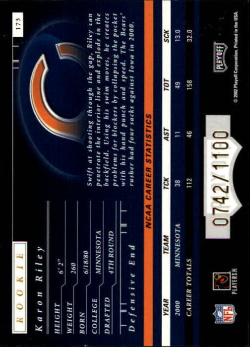2001 Playoff Preferred Football Card #173 Karon Riley Rookie/1100 | eBay