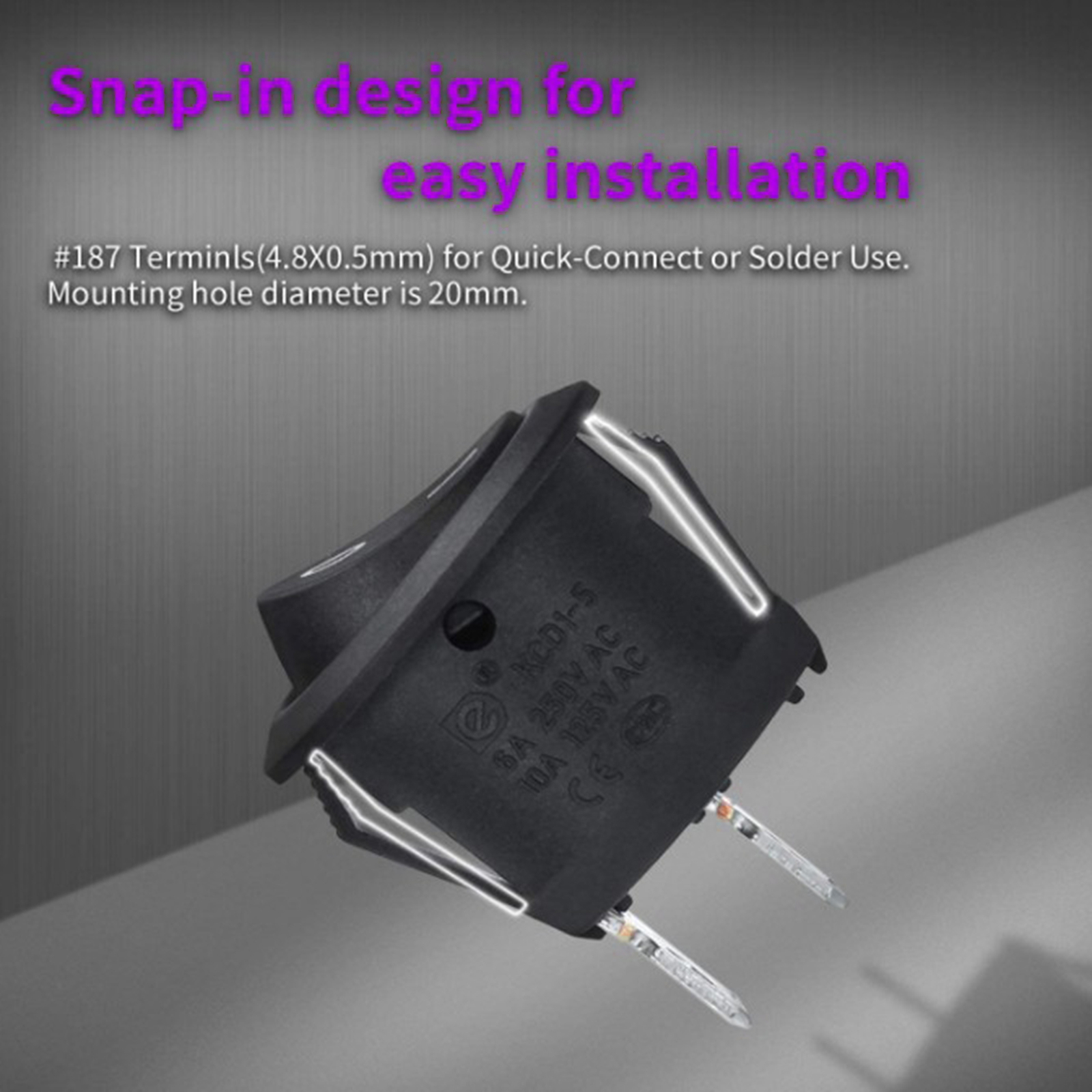 Durable Toggle Switch On/off 2-pin 5pcs Kcd1 Rocker with 20mm Wire Spst ...