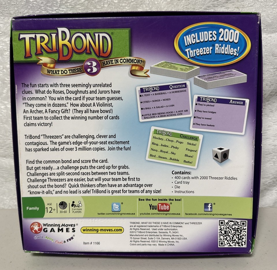 Tribond The Classic Game of Threezer Riddles! Ages 12 And Up | eBay