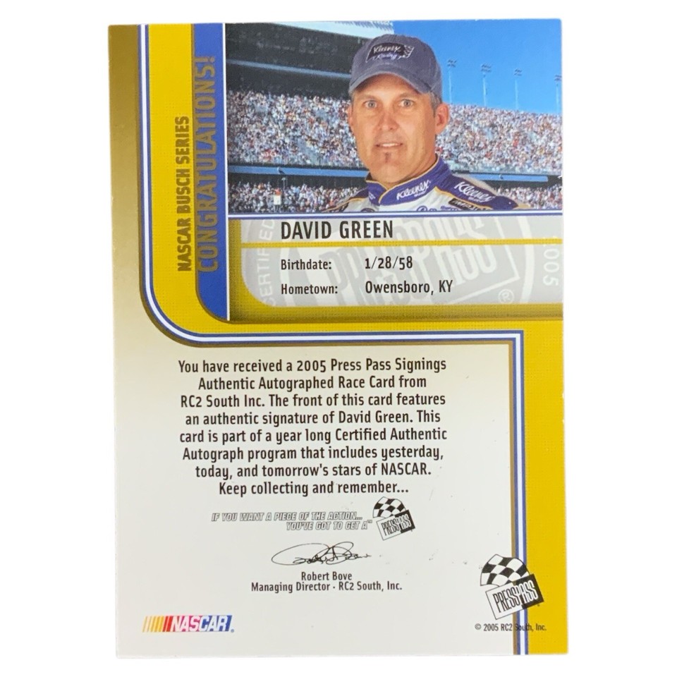 2005 Press Pass Racing 1Busch Champion David Green Gold Autographed ...