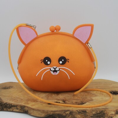 Silicone Kiss lock Cat Purse - Pochi Style Bag - Orange - Shoulder ...