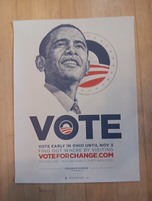 Barack Obama VOTE Early Vote In OHIO. Campaign Poster 2008 18x24 inches ...