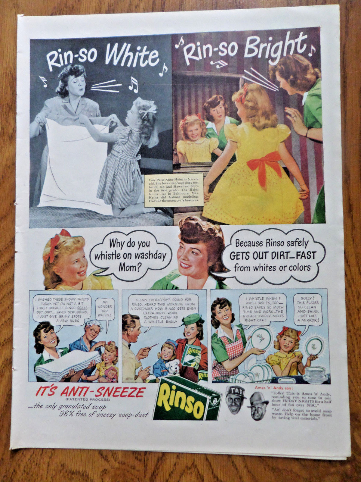 1945 Rinso Soap Ad White Bright It's Anti-sneeze | eBay