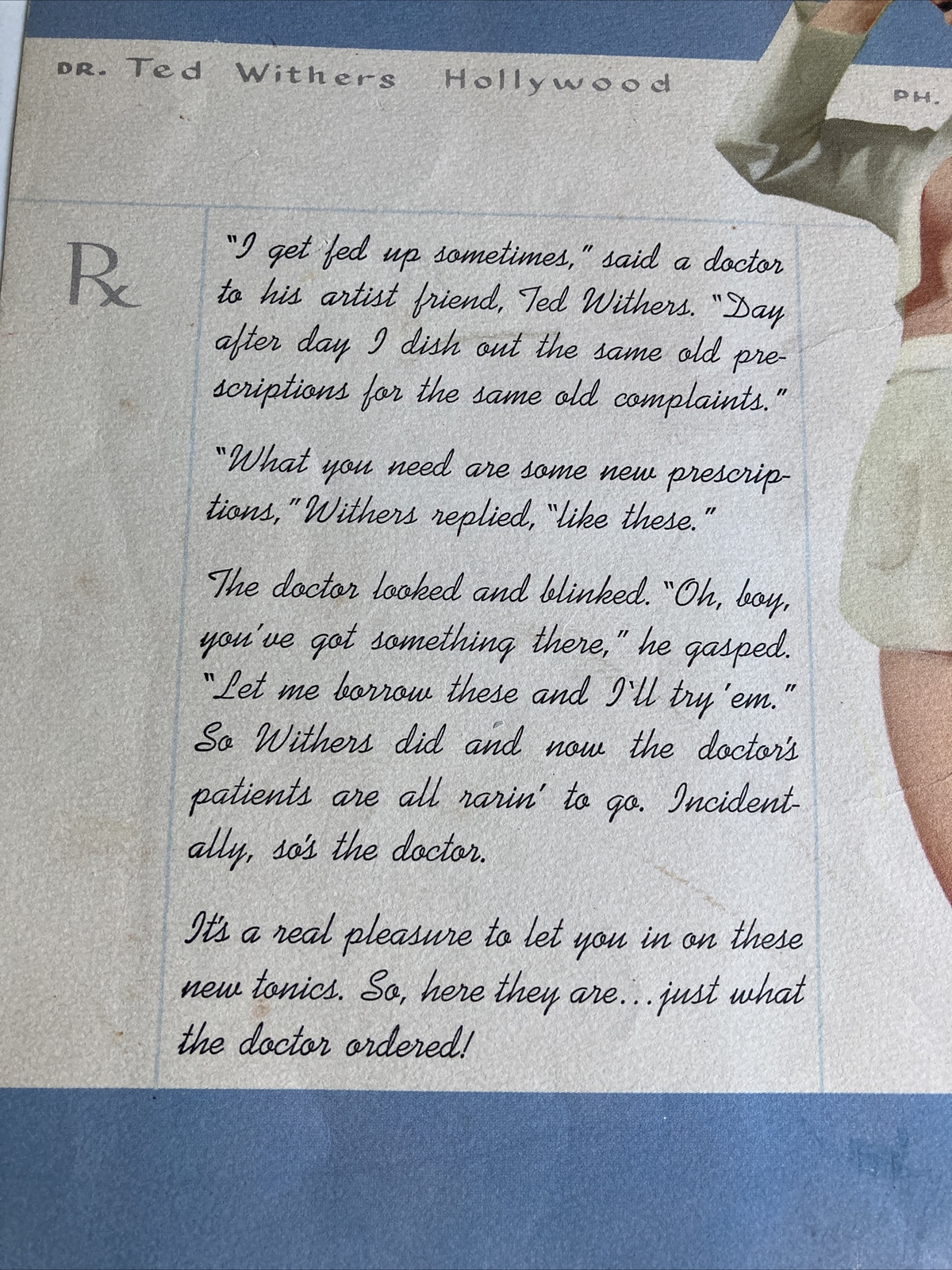 Vintage Ted Withers Hollywood pinup calendar illustration 1954 A-1 Sign ...