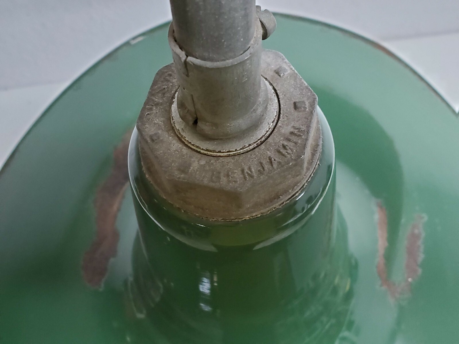 Vintage 16" Benjamin Industrial Barn Light Fixture Green Porcelain ...