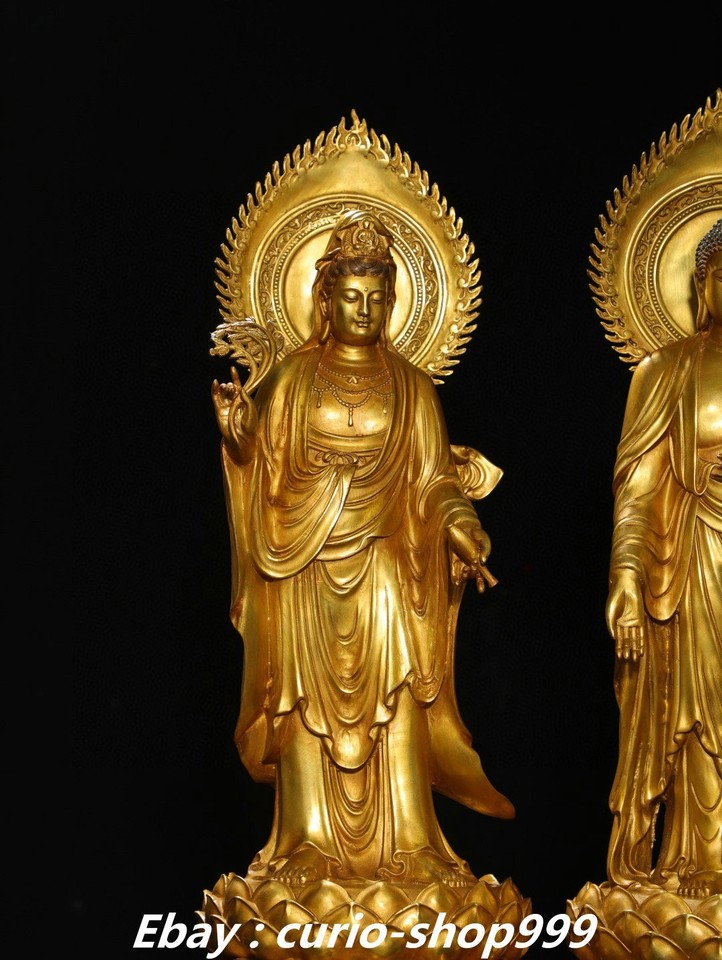23.2" Old Dynasty Pure Bronze Gilt Western Shakyamuni Kwan-yin God ...
