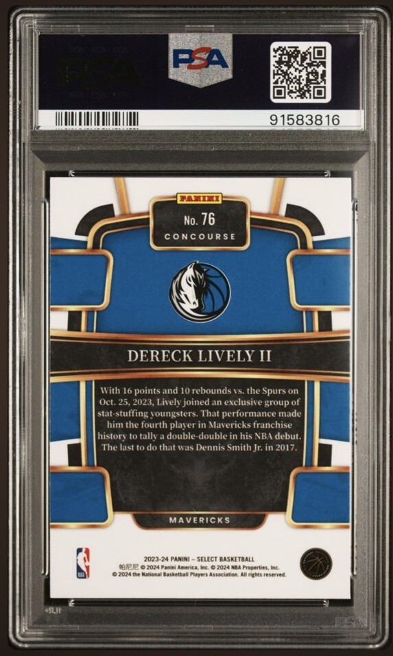 2023-24 Select Derek Lively II PSA 10 Panini Blue Concourse RC 76 ...