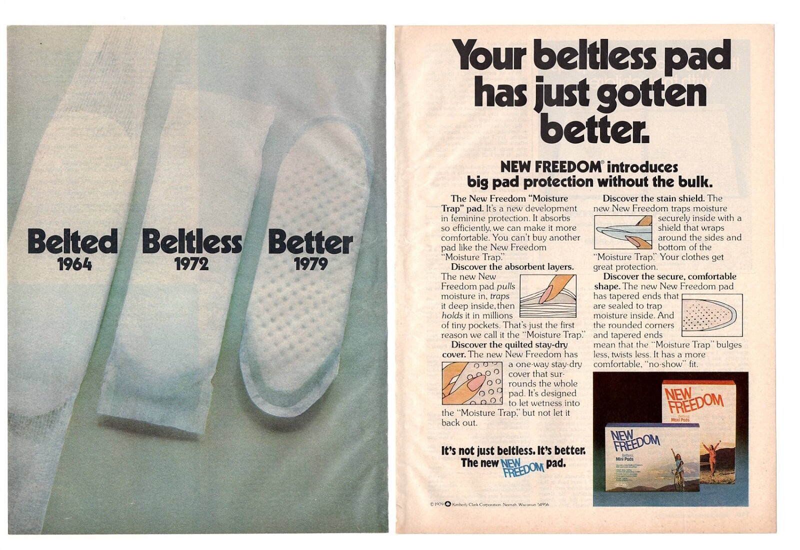 1970s 2 page mag print ad New Freedom Kotex Napkins feminine hygiene ...
