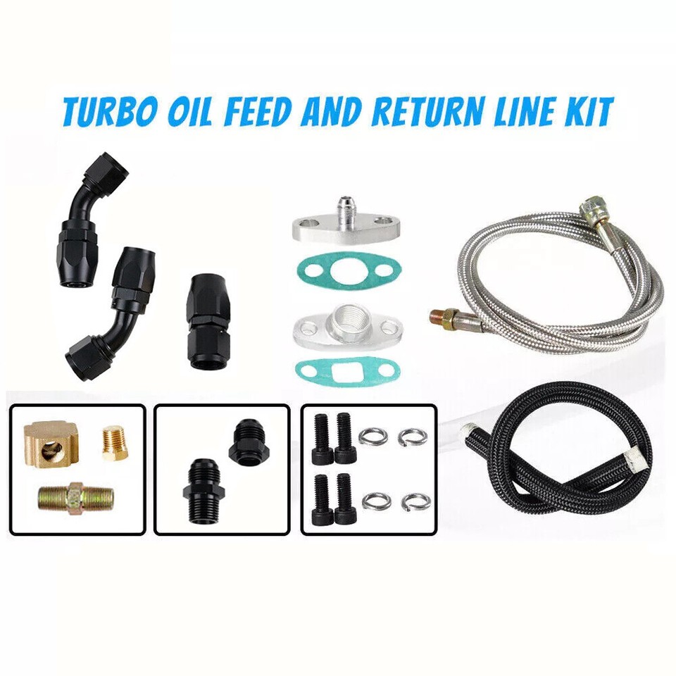 Oil Feed Oil Return Drain Line Hose Kit On T3 T4 T70 T66 T04E Turbo ...