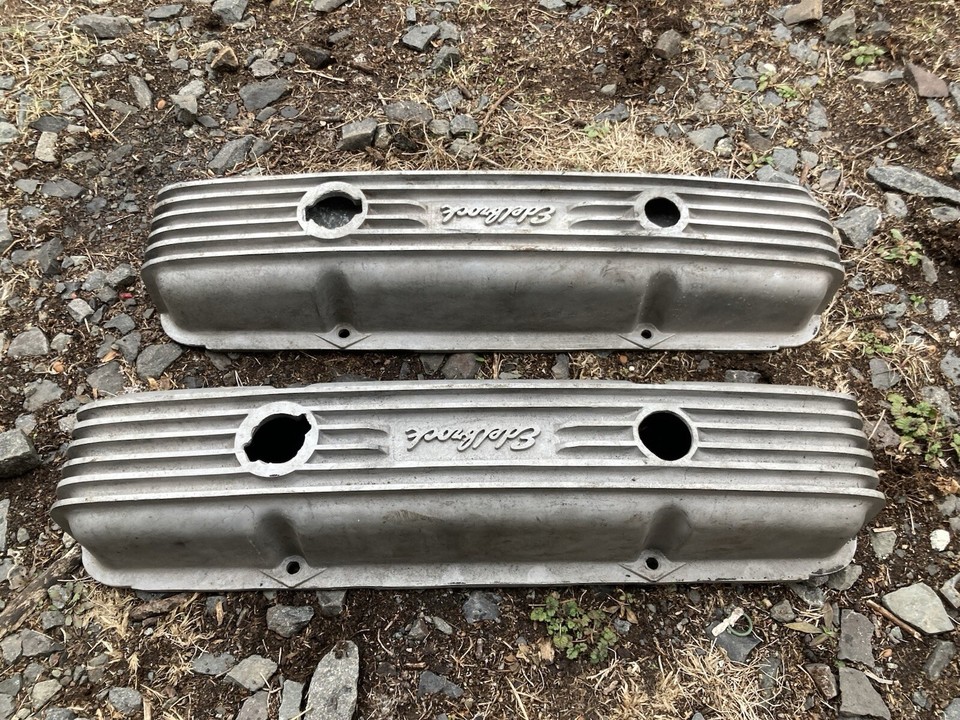 Vintage Edelbrock Curved Script Finned Valve Covers SBC Chevy Chevrolet ...