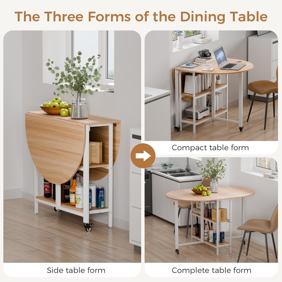 Mondeer Mobile Folding Dining Table with 2 Open Storage Shelves Dining ...