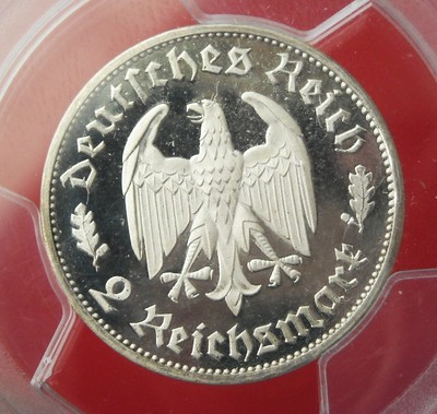 PCGS PR-63 Deep Cameo NAZI PROOF 1934-F 2 ReichsMark Silver COIN-German ...