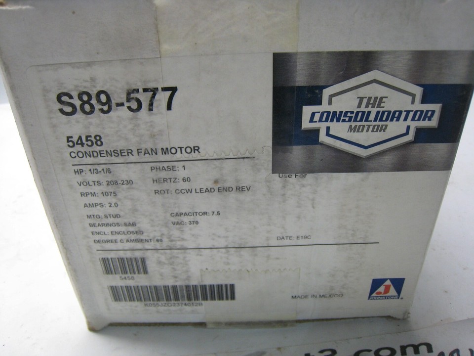 S89-577 - Consolidator Condenser Fan Motor/ US Motors 5458, 1/3-1/6 HP ...