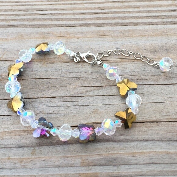 Austrian Crystal Purple Gold Butterfly Bracelet with Alternating Clear ...