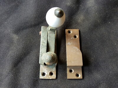One Reclaimed Antique Brass Victorian Sash Fastener With Porcelain Knob ...