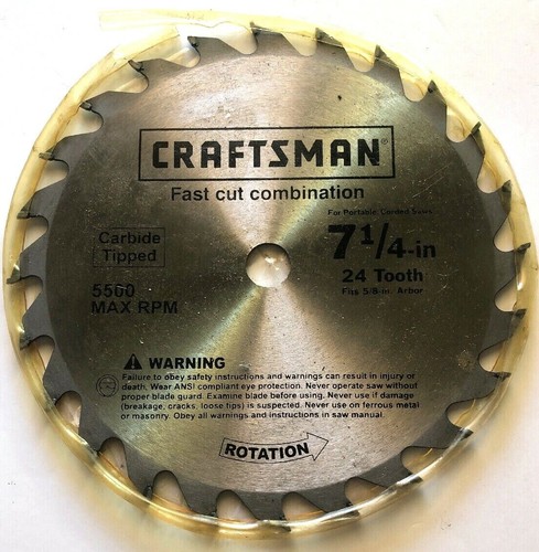 New! Craftsman 7-1/4" 24 Tooth Saw Carbide Tipped Fast Cut Combination ...