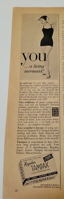 1958 Tampax Tampons a living mermaid woman swimsuit vintage ad | eBay