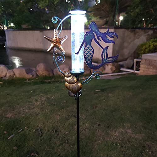 JOYbee Mermaid Solar Powered Rain Gauge Garden Mermaid solar rain gauge ...