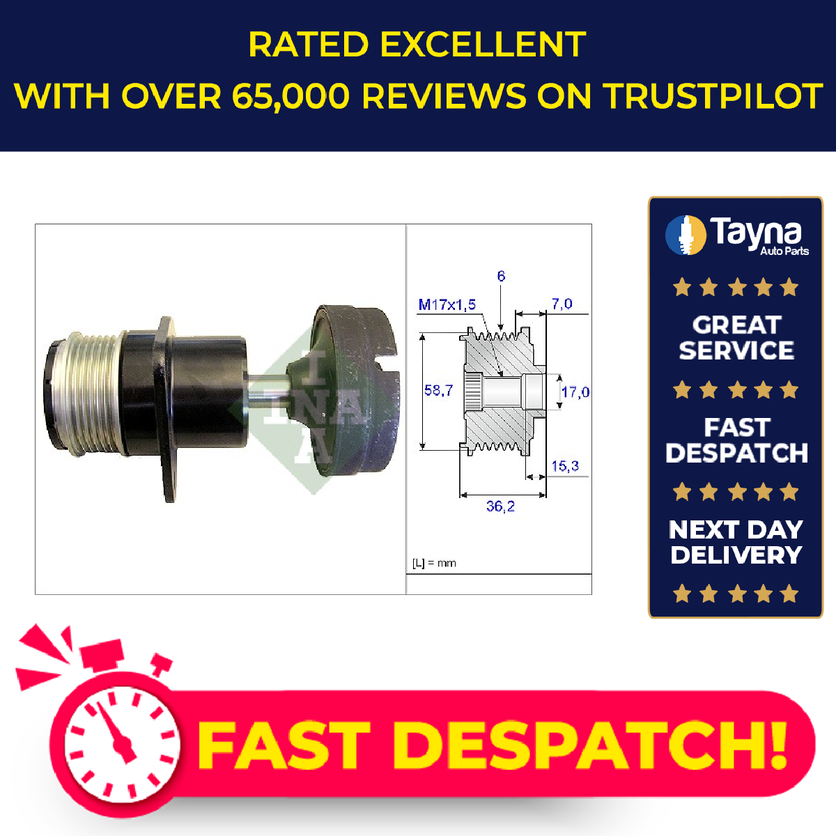 Overrunning Alternator Pulley fits FORD MONDEO Mk4 TDCi 1.8D 07 to 15 ...