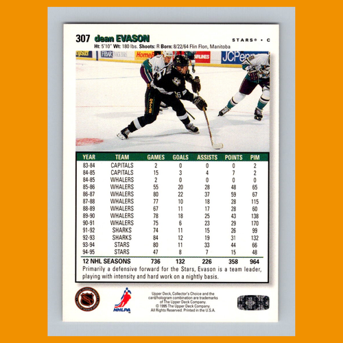 1995-96 Upper Deck Collector's Choice - Dean Evason #307 for sale ...