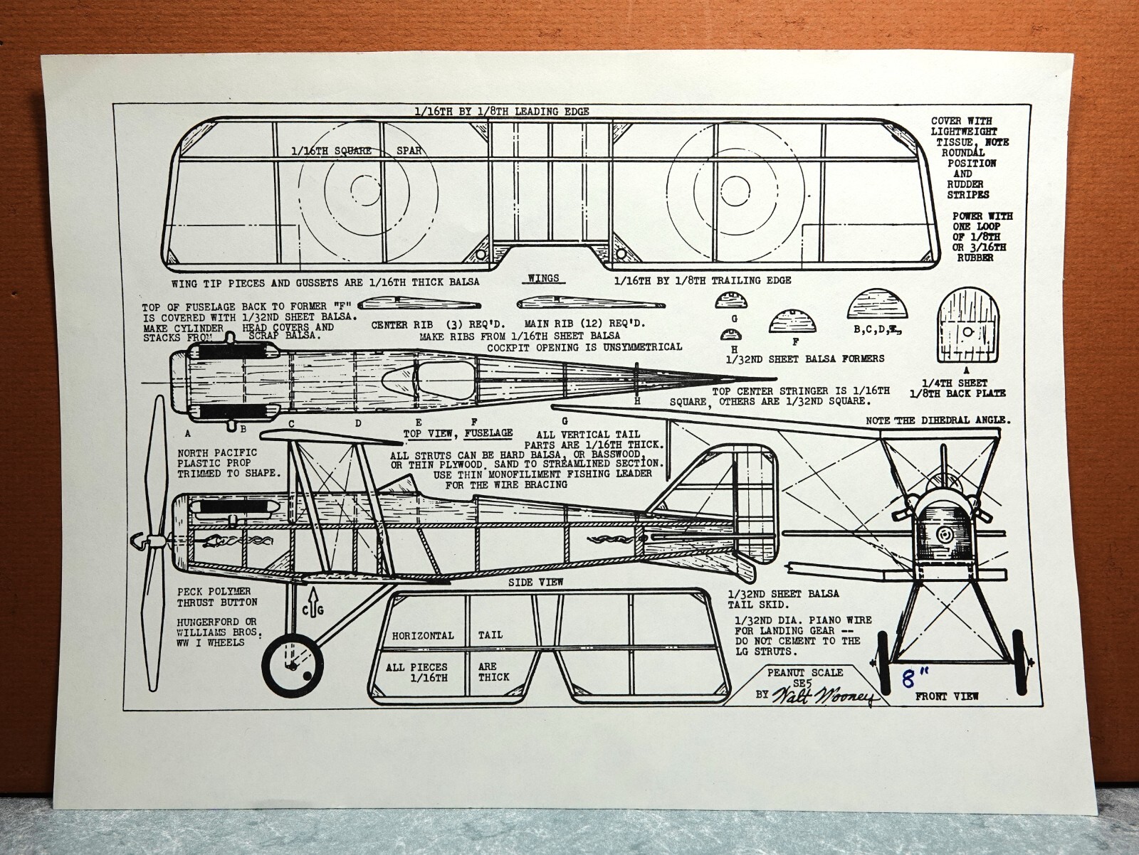 ROYAL AIRCRAFT SE5 BALSA FREE FLIGHT MODEL AIRPLANE PLANS 8" WINGSPAN ...