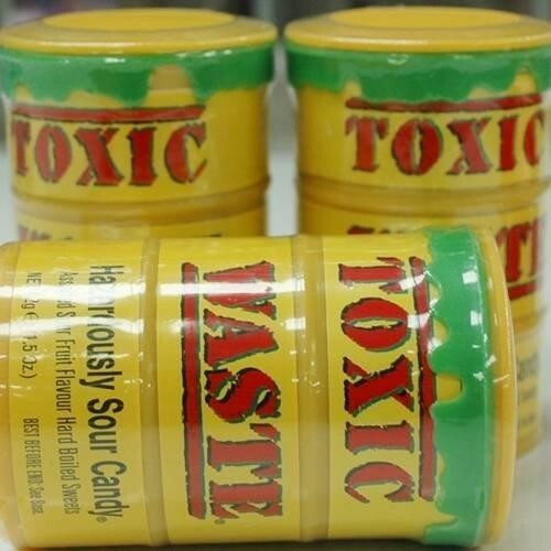 Toxic Hazardously Sour Candy Waste Yellow Can 42g | eBay UK