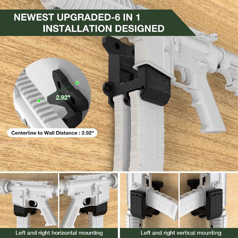 2PCS Gun Wall Mount with 2 Mag Holder,Rifle Wall Mount Rack For Wall ...