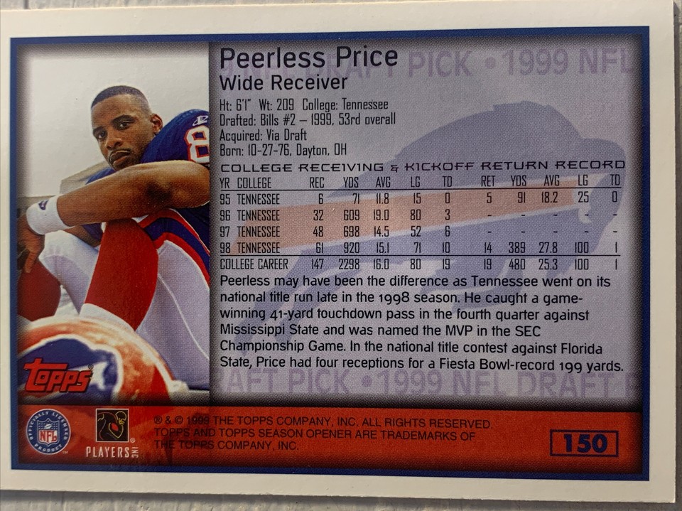 1999 Topps Season Opener Peerless Price #150 Rookie card Buffalo Bills ...