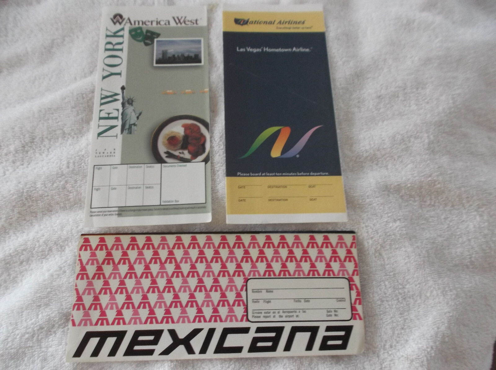 AIRLINE TICKET JACKETS-3-NATIONAL AIRLINES=AMERICA WEST-MEXICANA-UNUSED ...