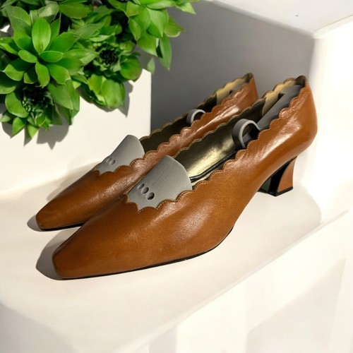 Vtg Valerie Stevens leather scallop edge heels Camel Women’s Sz 8 Pumps ...
