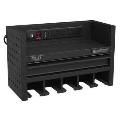 Power Tool Storage Rack 560mm with Drawer & power Strip - Sealey ...